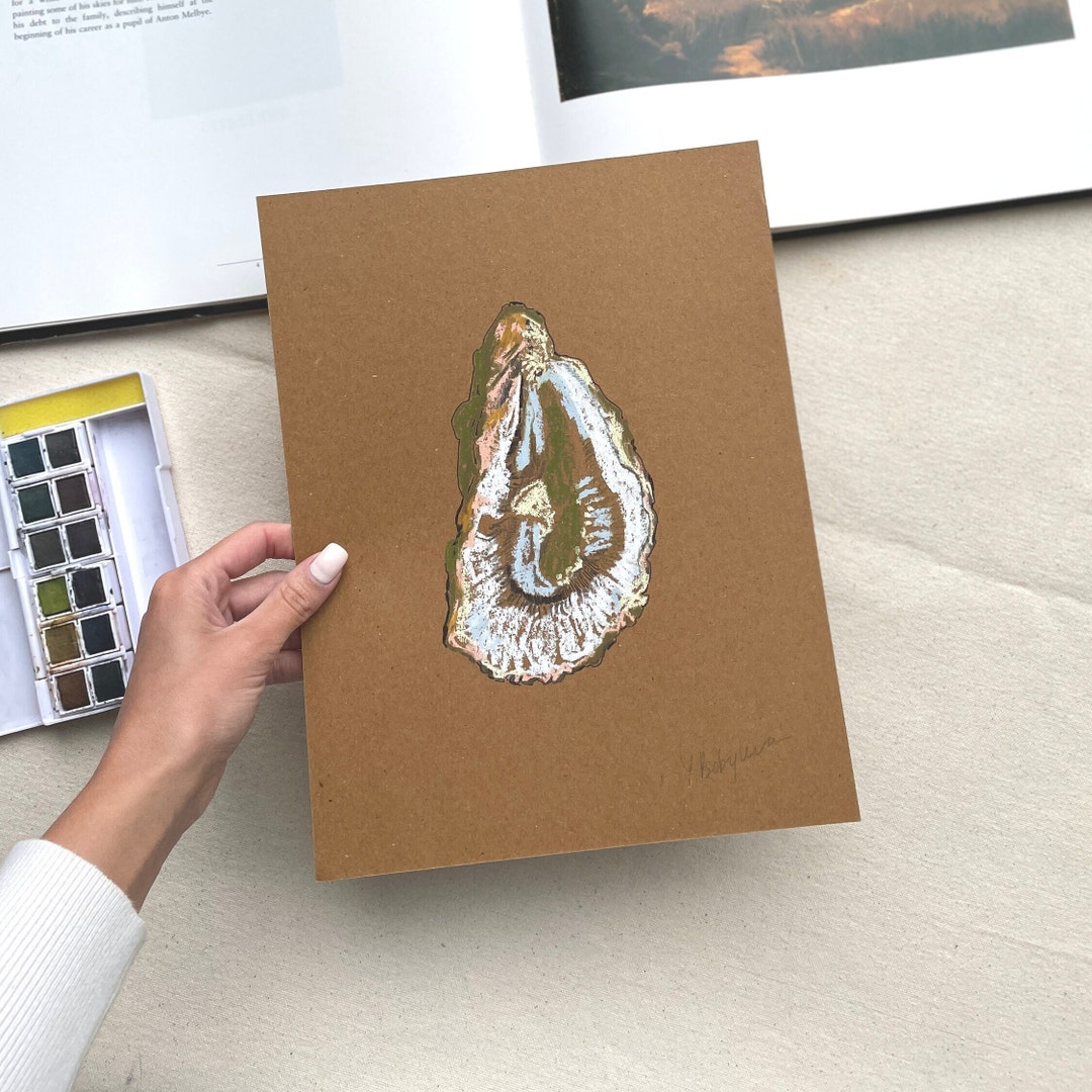 Unframed Original Oyster Drawing in Oil Pastels on Craft Paper. Oyster ...