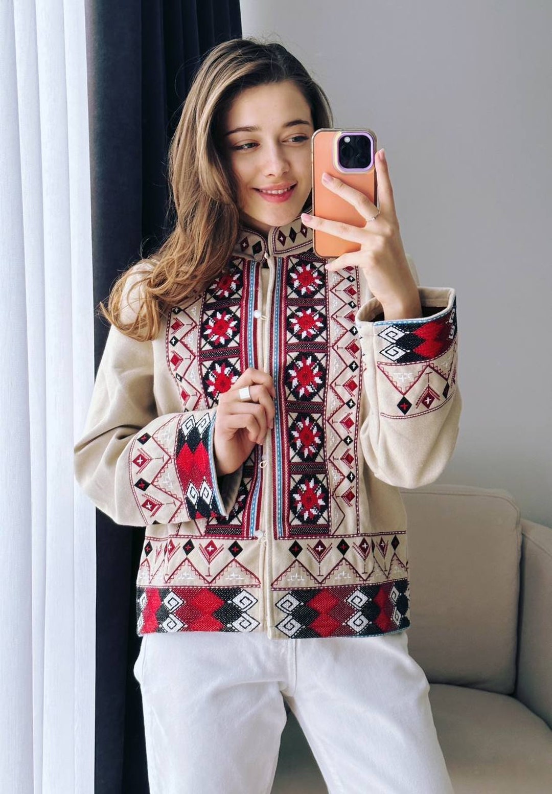 Ukraine Embroidery Jacket,beige Women Jacket,ukraine Embroidery ...