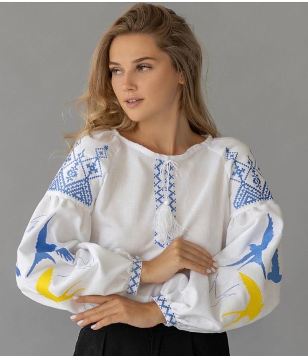 Ukraine Women Embroidered Blouse,swallow Blouse,blue and Yellow Shirt ...