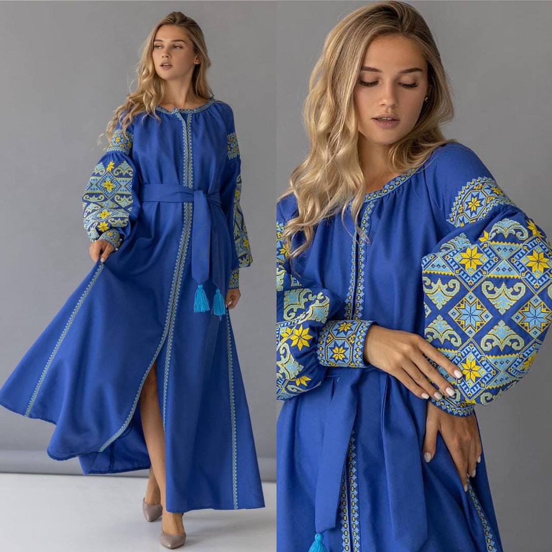 Embroidered Ukraine Dress,women Ukraine Boho Dress,blue and Yellow ...