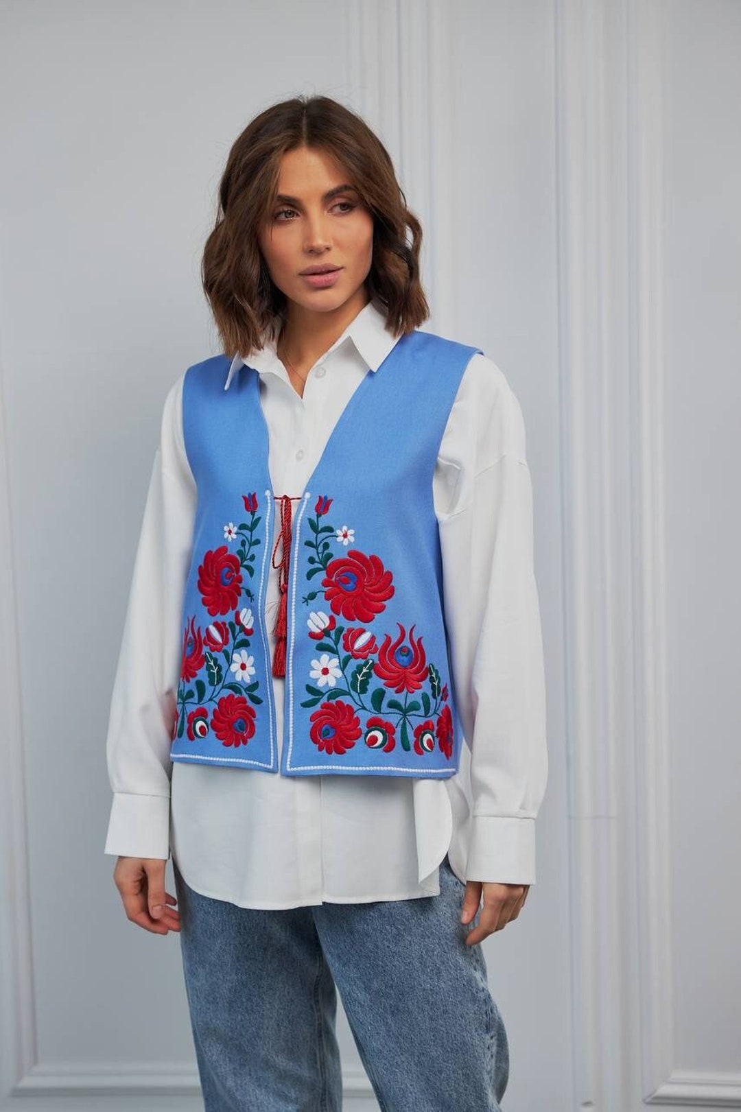 Ukraine Embroidery Waistcoat,blue and Yellow Vest Jacket,ukraine ...