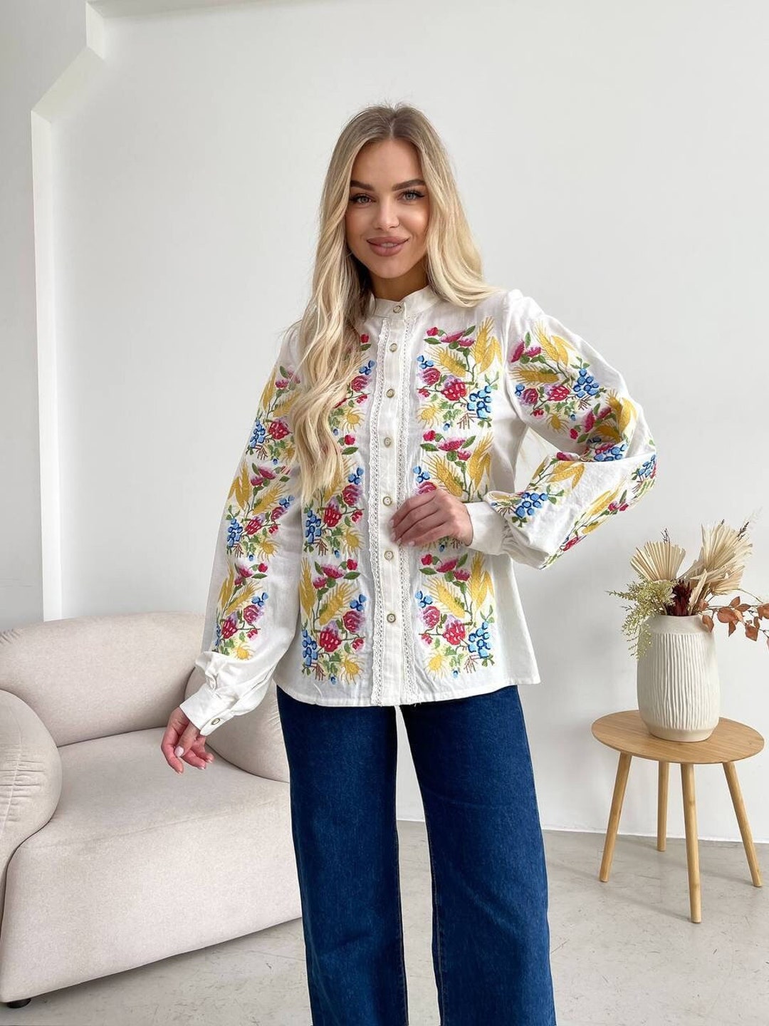 White Ukraine Embroidery Blouse,vishivanka,embroidered Ukraine Jacket ...