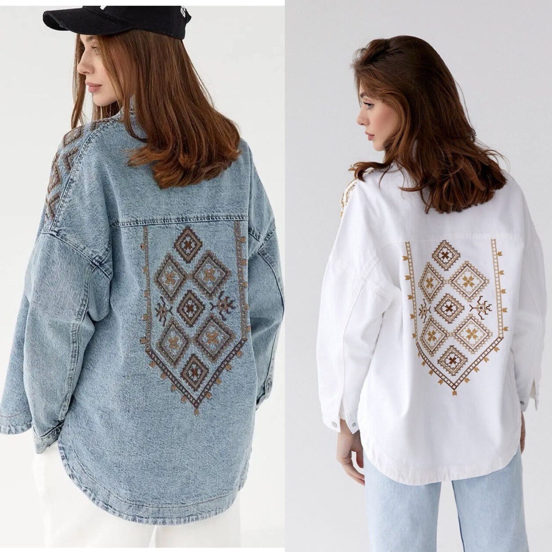 Denim Ukraine Jacket,ukrainian Embroidery Jacket,embroidered Blouse ...