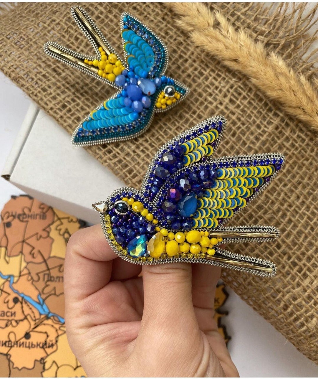 Ukraine Swallows Brooch,bird Blue Brooch,blue and Yellow Brooch,ukraine ...