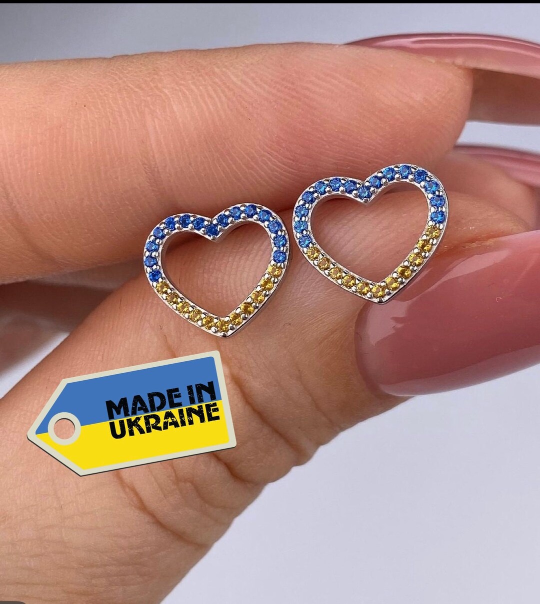 Heart Earrings Blue Yellow Ukrainian Flag Patriot Gift Ukraine Ring ...