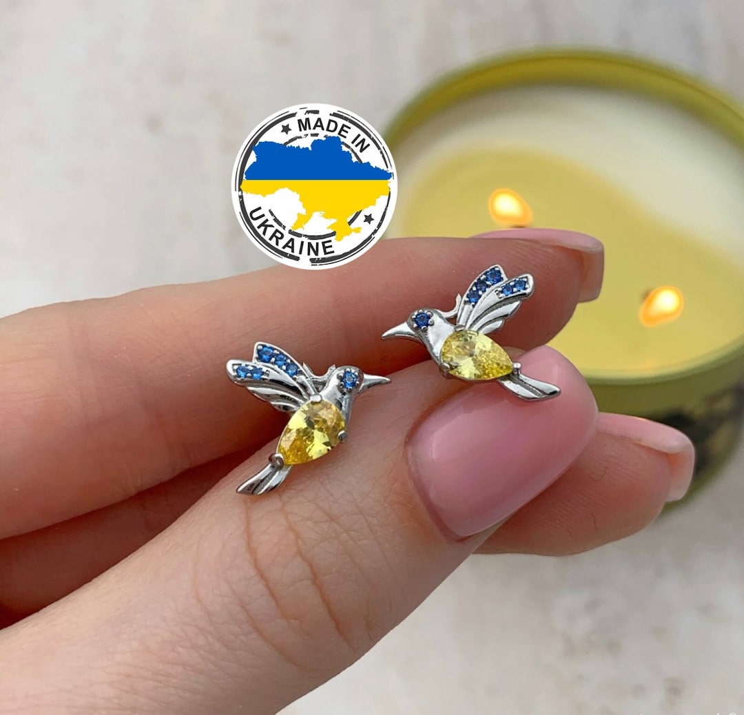 Silver Ukraine Jewerly,earrings Ukraine, Blue and Yellow Bird Earrings ...