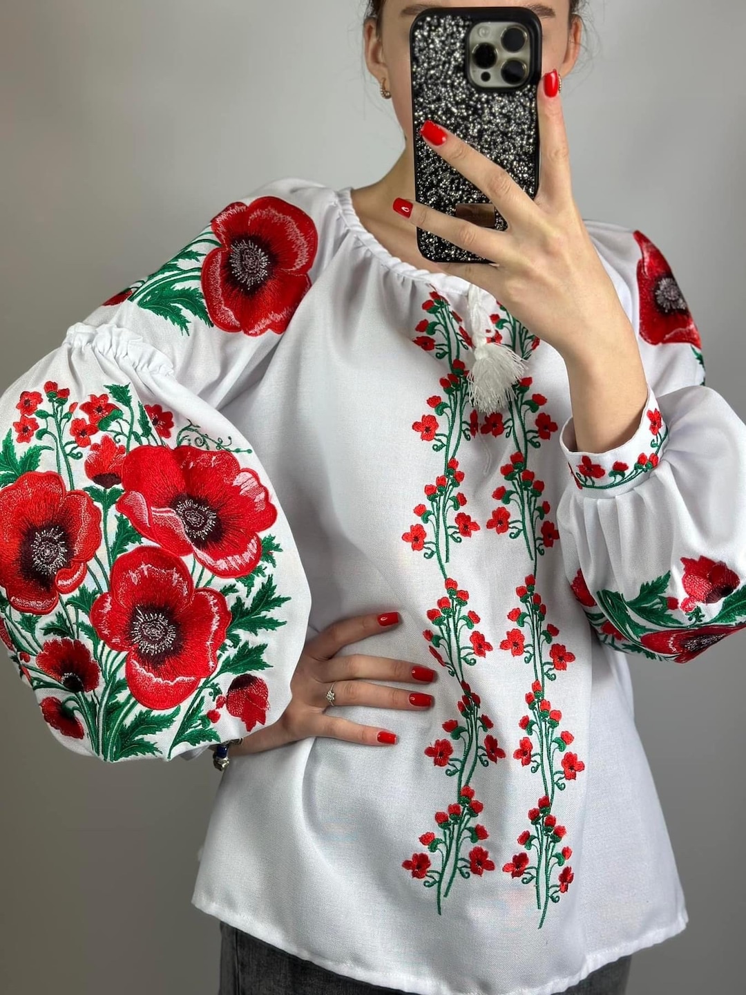 White and Red Ukraine Vishivanka,embroidery Poppy Blouse,vishivanka Red ...