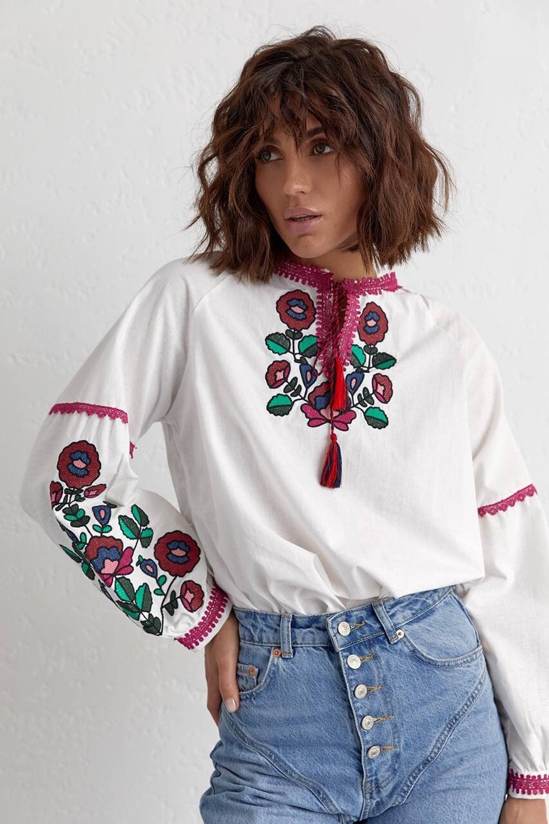 White Ukraine Embroidery Blouse,vishivanka,embroidered Ukraine ...