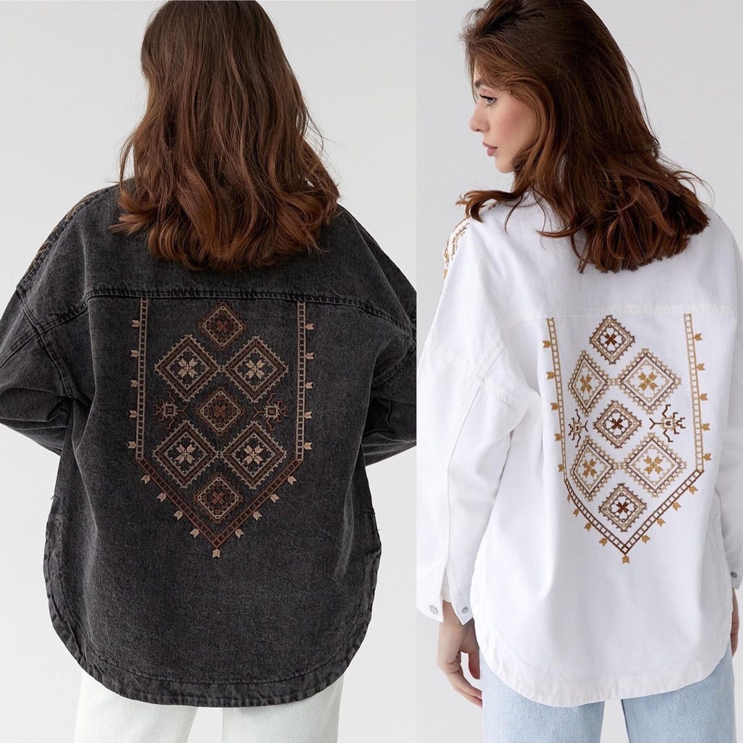 Denim Ukraine Jacket,ukrainian Embroidery Jacket,embroidered Blouse ...