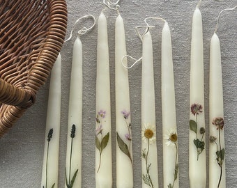 Botanical Taper Candles Pressed Flower Boho Candles Set of - Etsy