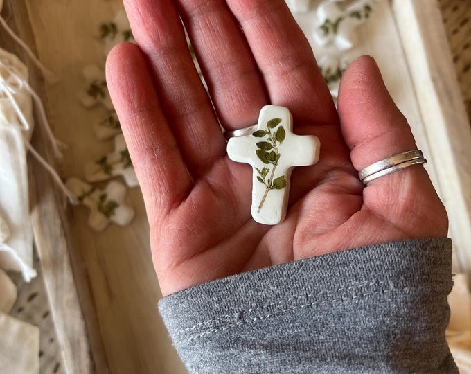 Handmade Small Clay Cross, Pressed Flower Clay Cross, Easter Decoration ...