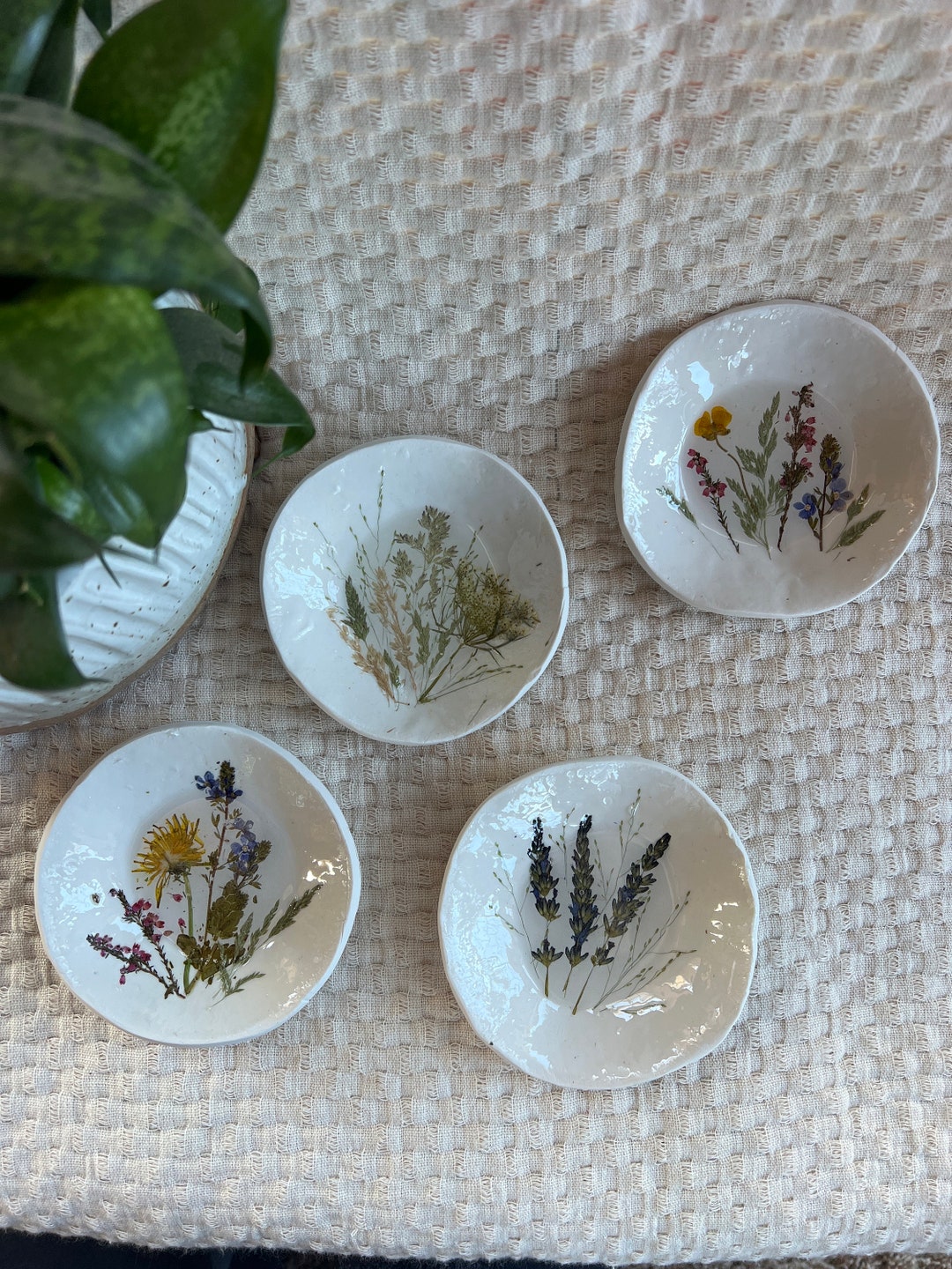 Floral Clay Ring Dish for College Dorm, Real Pressed Flowers in Clay ...