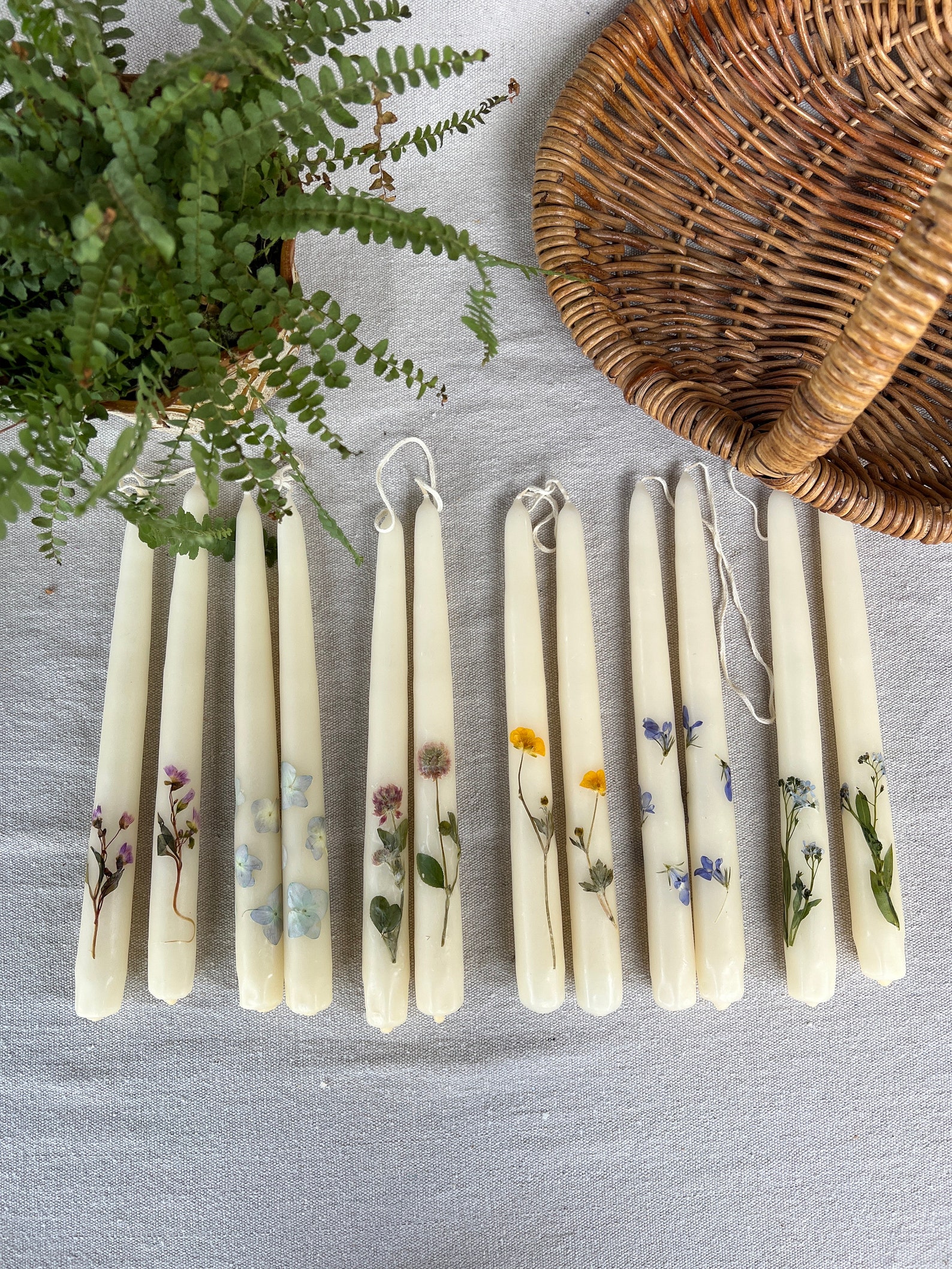 Botanical Taper Candles, Pressed Flower Boho Candles, Set of Two ...