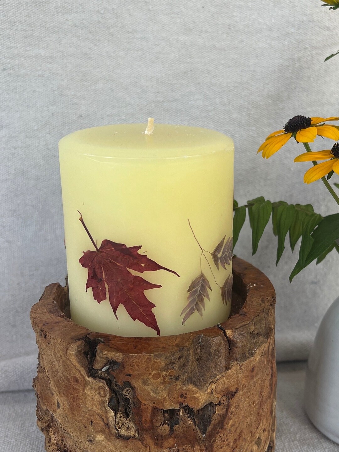Pressed Fall Leaf Candle, Cozy Home Aesthetic, Vanilla Candle With Real ...