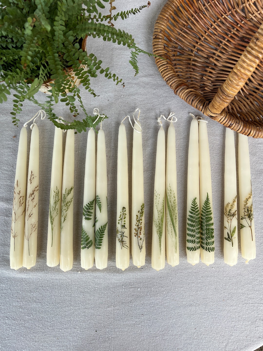 Botanical Taper Candles, Pressed Flower Boho Candles, Set of Two 10 ...