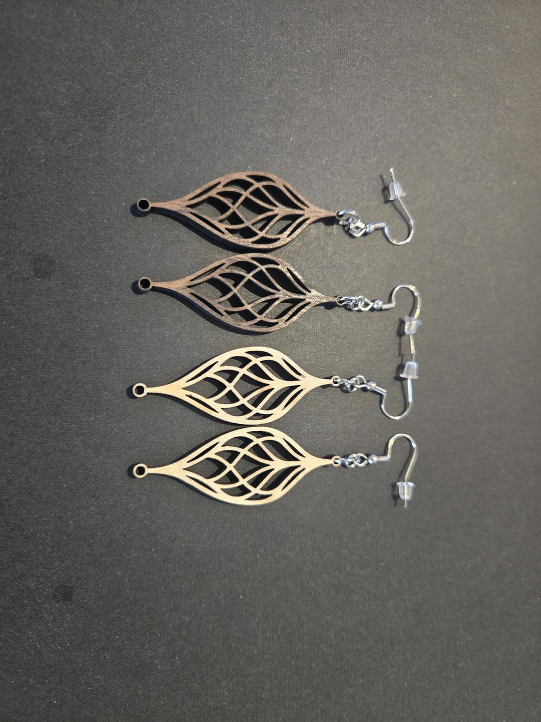 Laser Cut Wooden Filigree Earrings – Intricate Lattice Leaf Dangles in ...