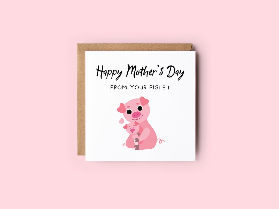 Pig Mother's Day Card // Cute Pig and Piglet Card, Cartoon Pig Design ...