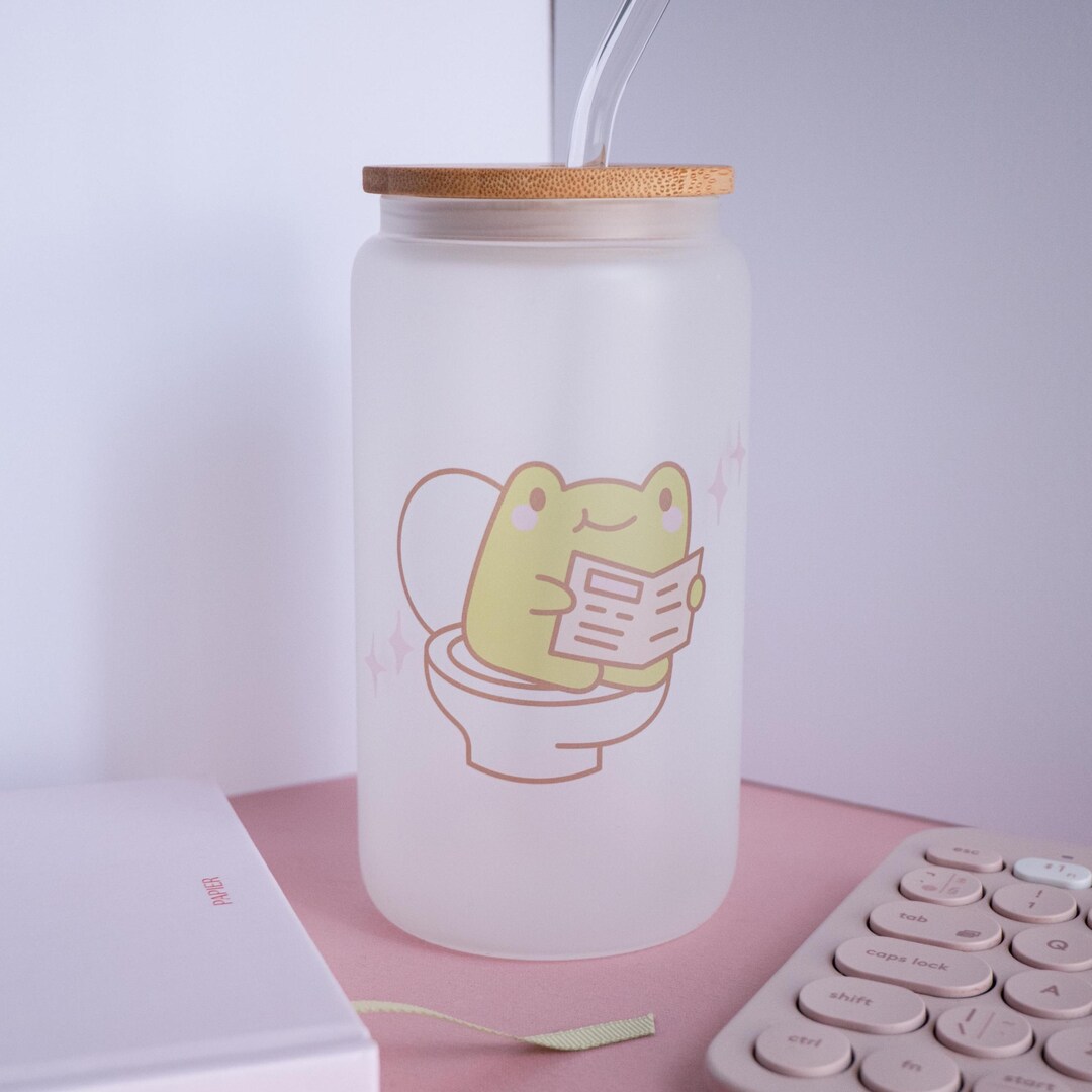 Kawaii Frog on Toilet Tumbler / Pastel Green Pink Frog, Funny Rude ...