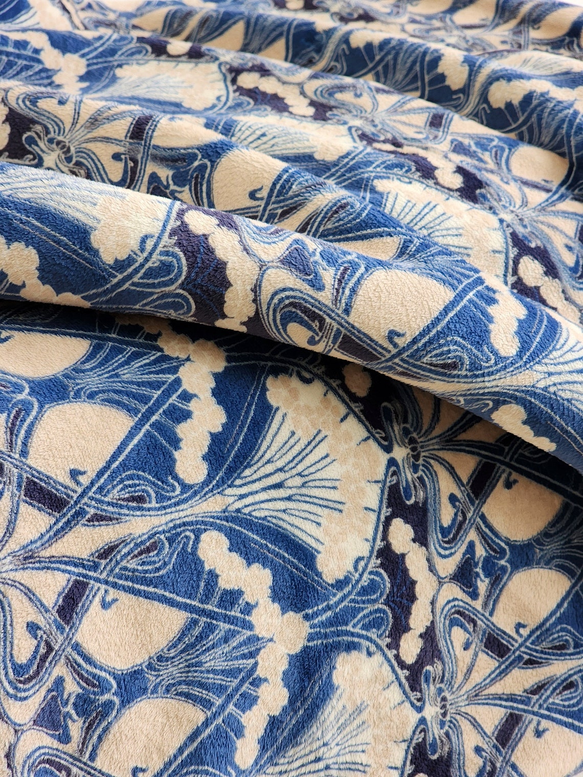 Blue Floral Sherpa Fleece Blanket: Art Nouveau Throw, René Beauclair ...
