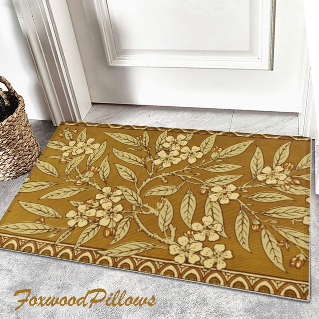 Fall Entry Rug Stylized Leaves Walter Crane Flowers Buds Natural ...