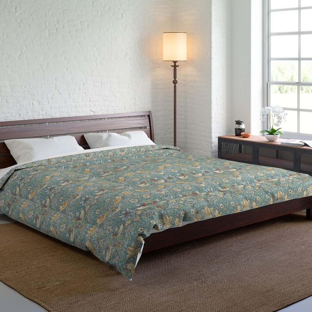 Aqua Strawberry Thief Comforter: William Morris Bird Bedding - Etsy
