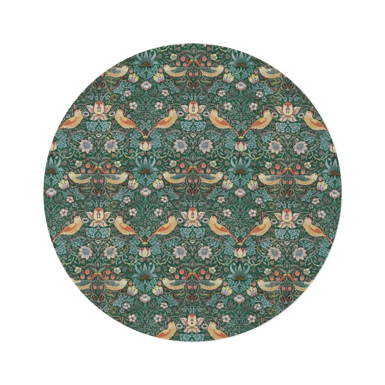 Green Strawberry Thief Rug Round Rug William Morris Arts - Etsy