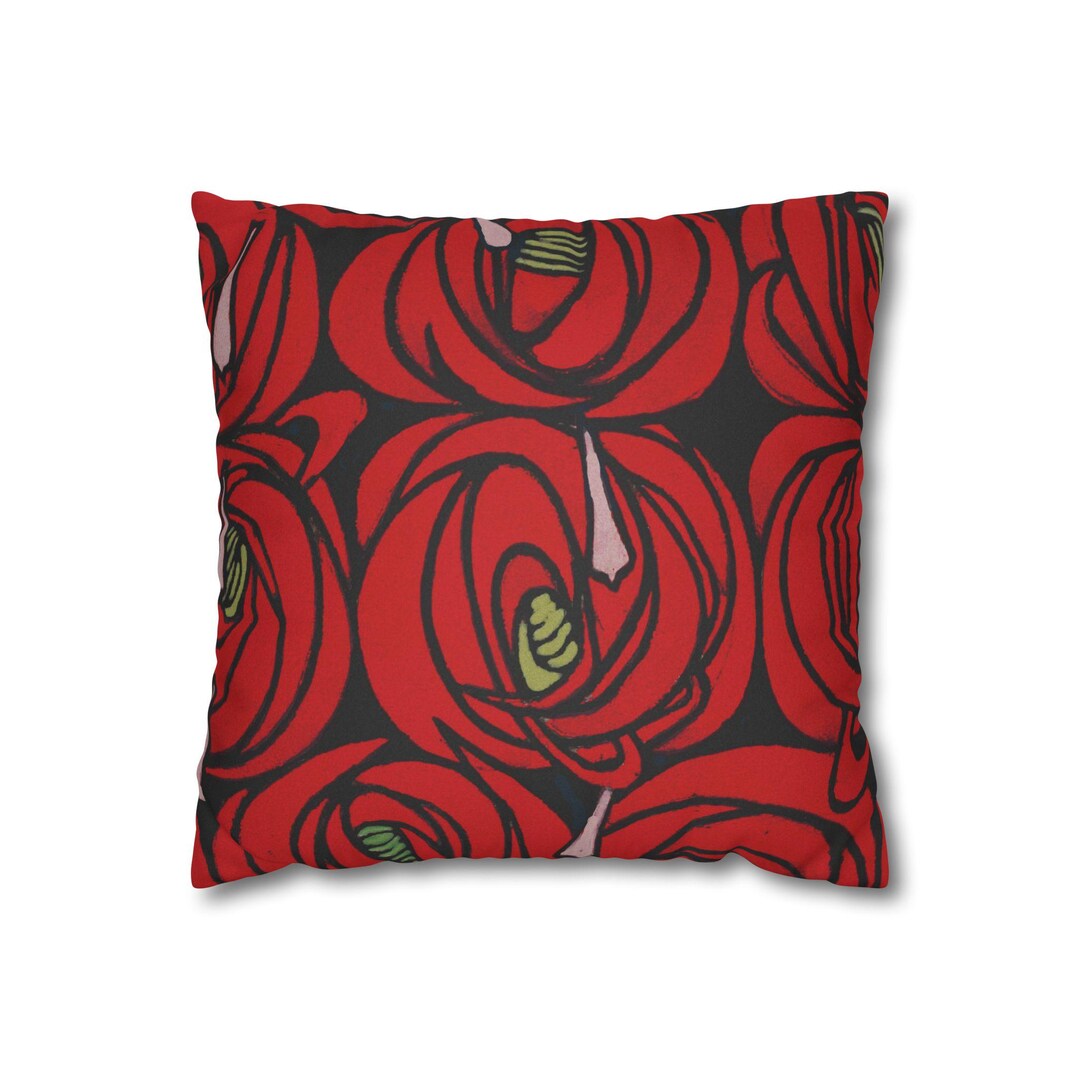 Red Rose Pillow, Mackintosh Rose, Art Nouveau, Faux Suede COVER - Etsy