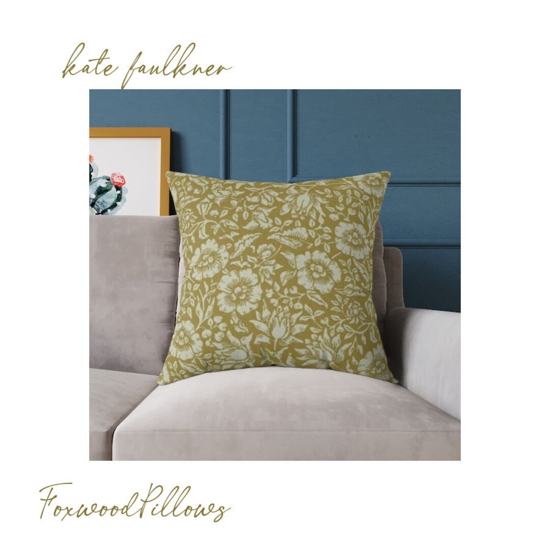 Mallow Flower Pillow William Morris Kate Fulkner Golden - Etsy