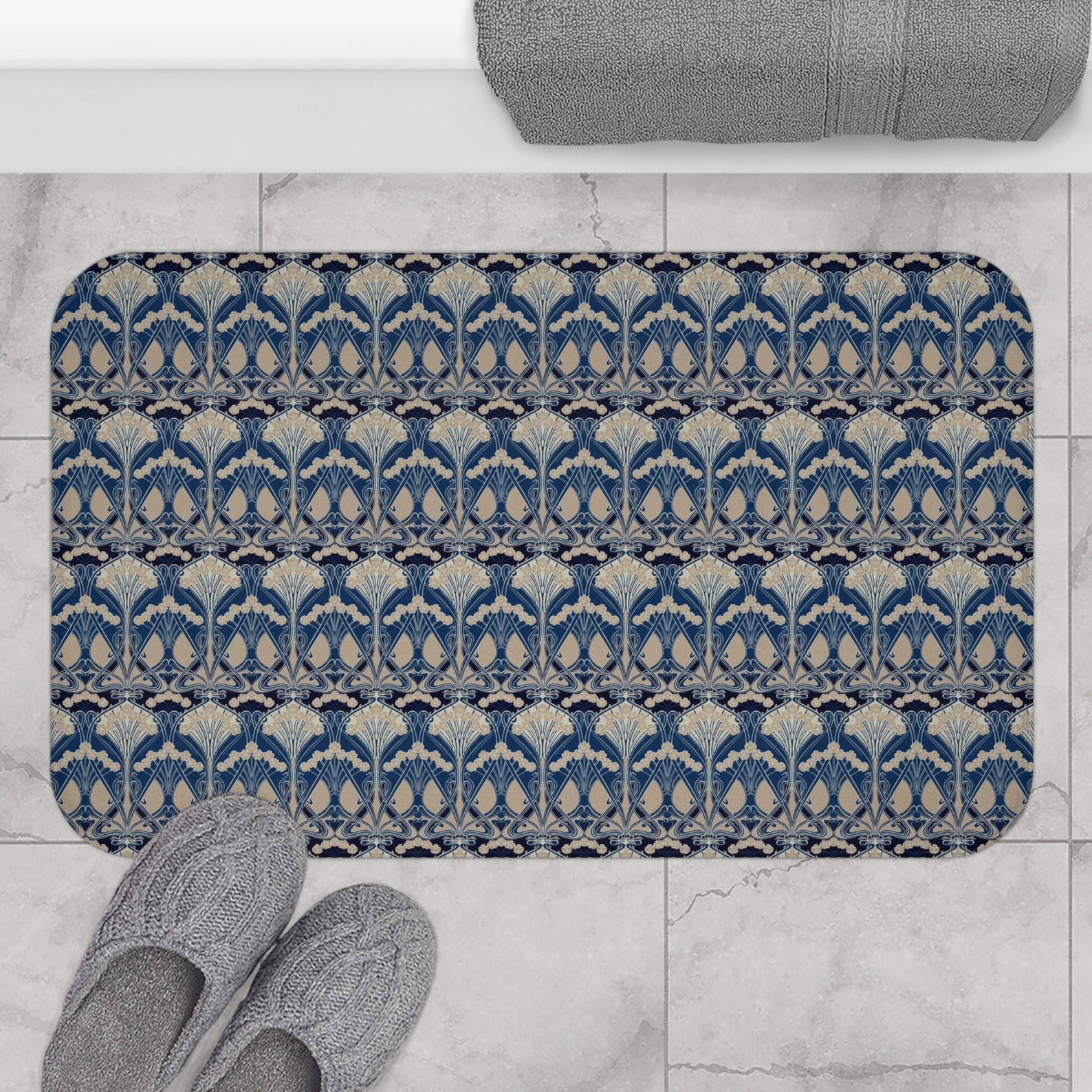 Blue Art Nouveau Towel Set: Floral Rene Beauclair Design - Etsy