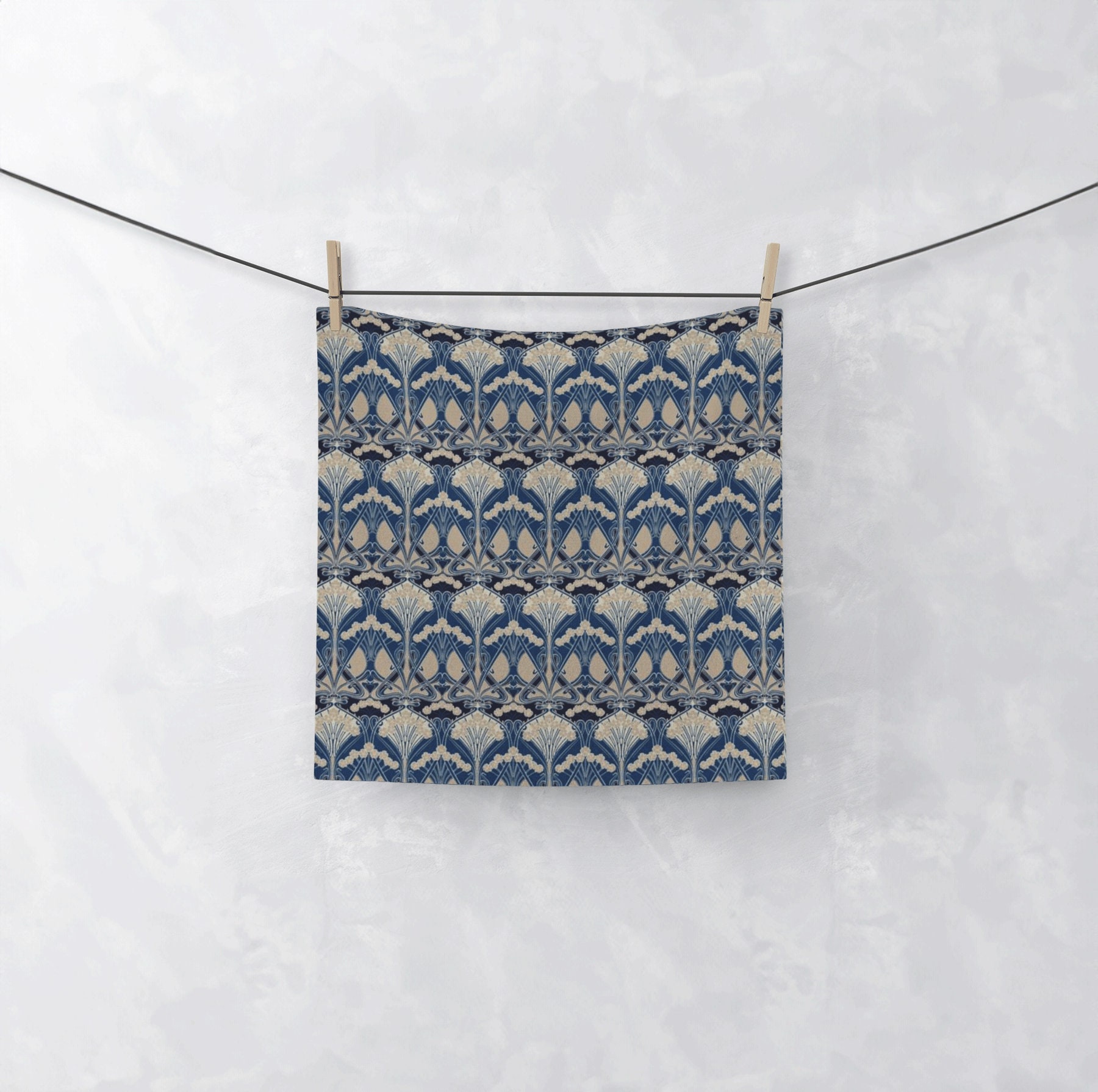 Blue Art Nouveau Towel Set: Floral Rene Beauclair Design - Etsy