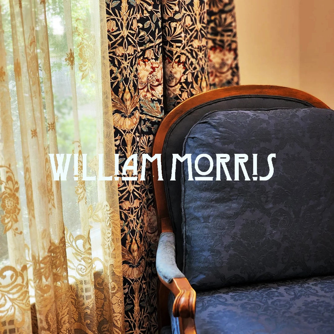 William Morris Curtains: Blue Honeysuckle Floral, Arts & Crafts Style ...