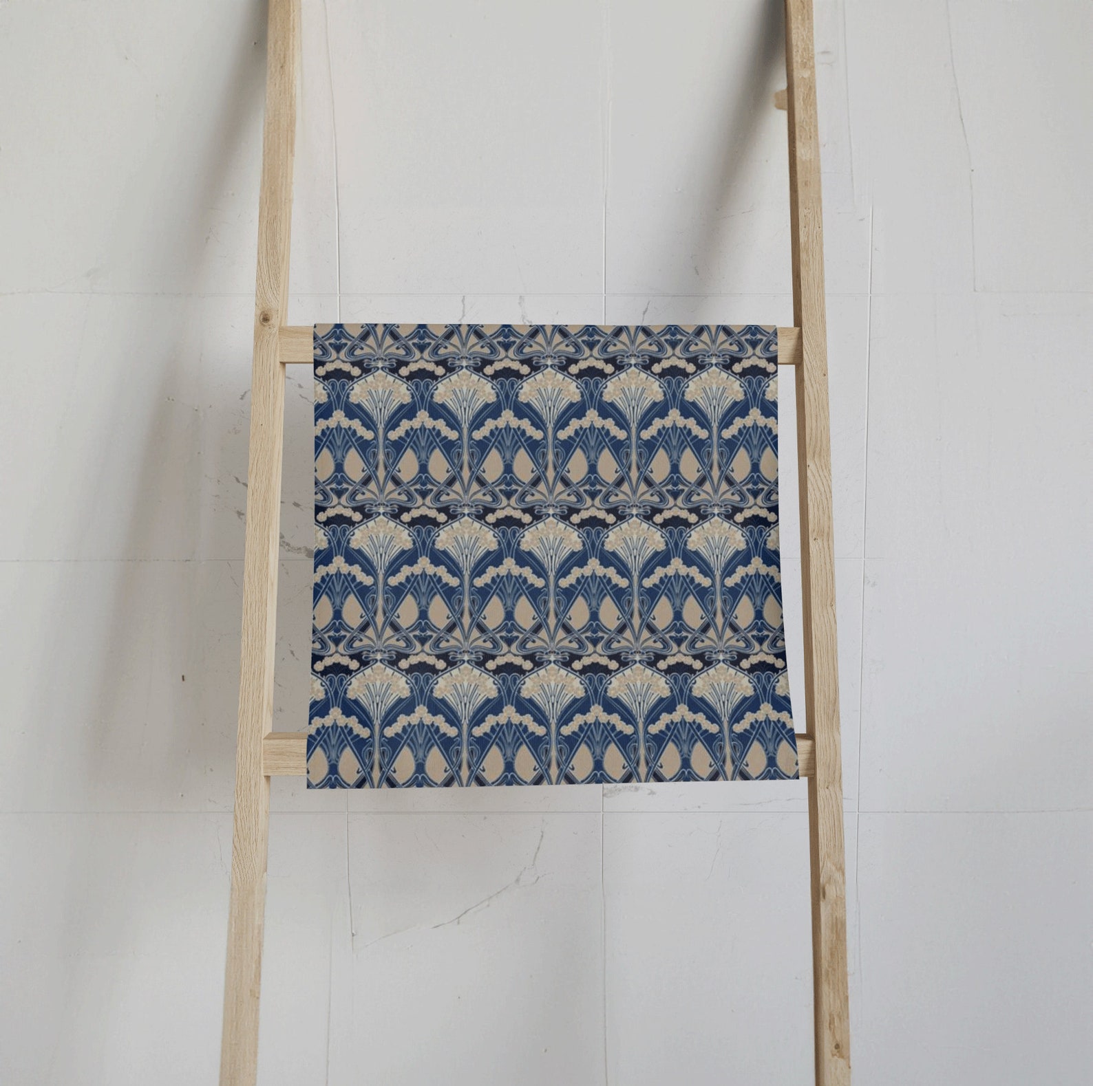 Blue Art Nouveau Towel Set: Floral Rene Beauclair Design - Etsy
