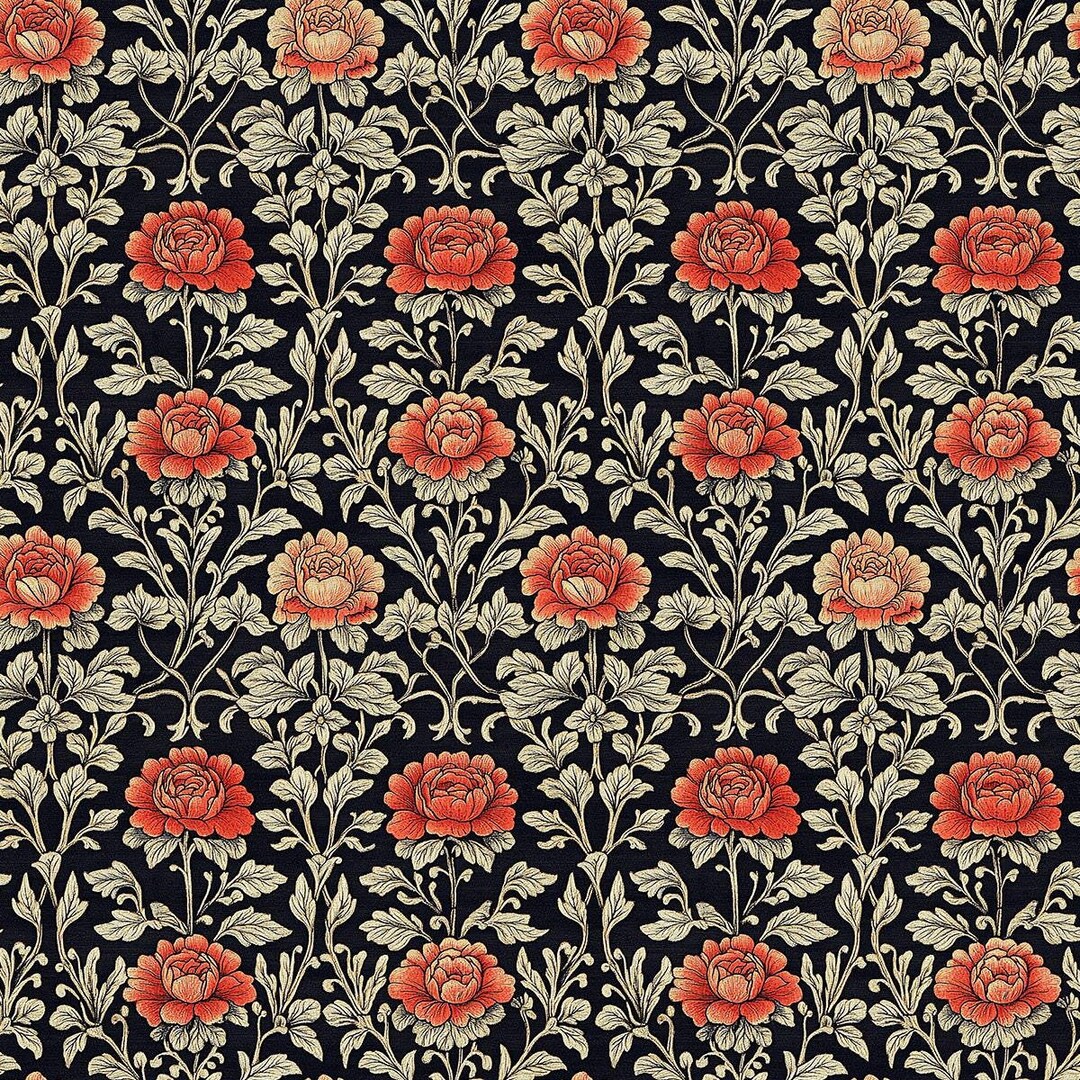 Red Rose Window Curtain: Arts and Crafts Floral Drapes - Etsy