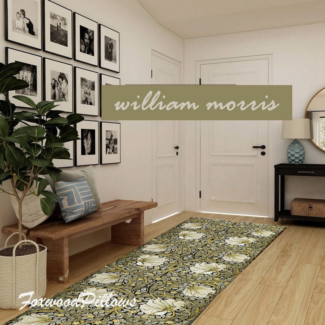 Green Rug Runner, Long Entryway Rug, Floral Rug, Sage Green, Colorful ...