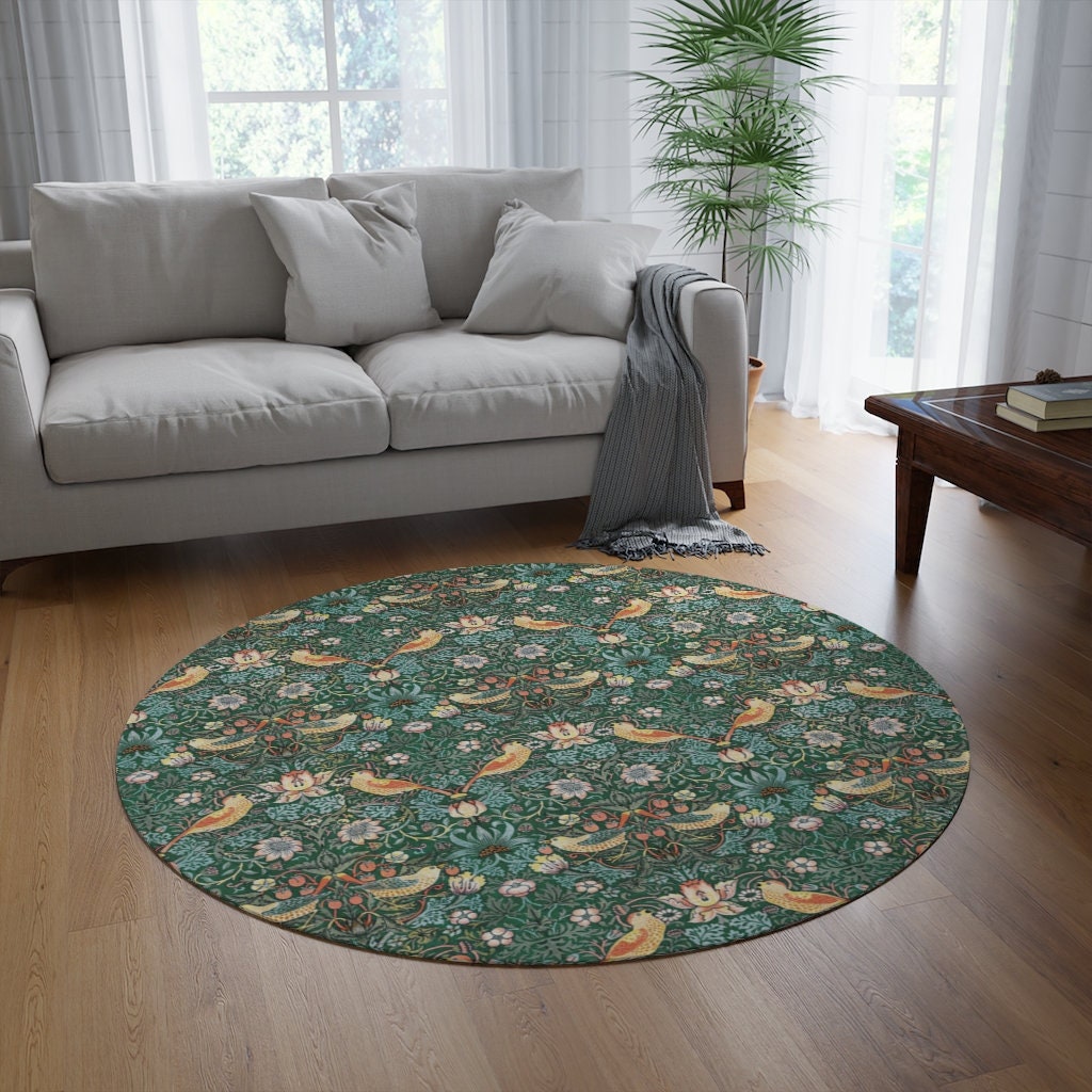 Green Strawberry Thief Rug Round Rug William Morris Arts - Etsy