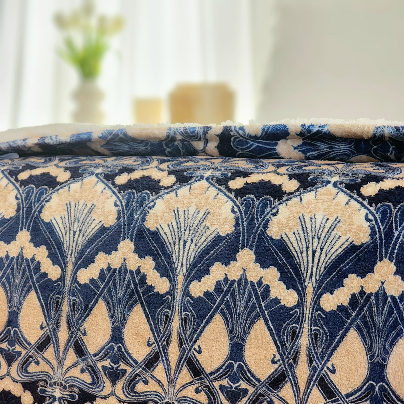Blue Floral Sherpa Fleece Blanket: Art Nouveau Throw, René Beauclair ...
