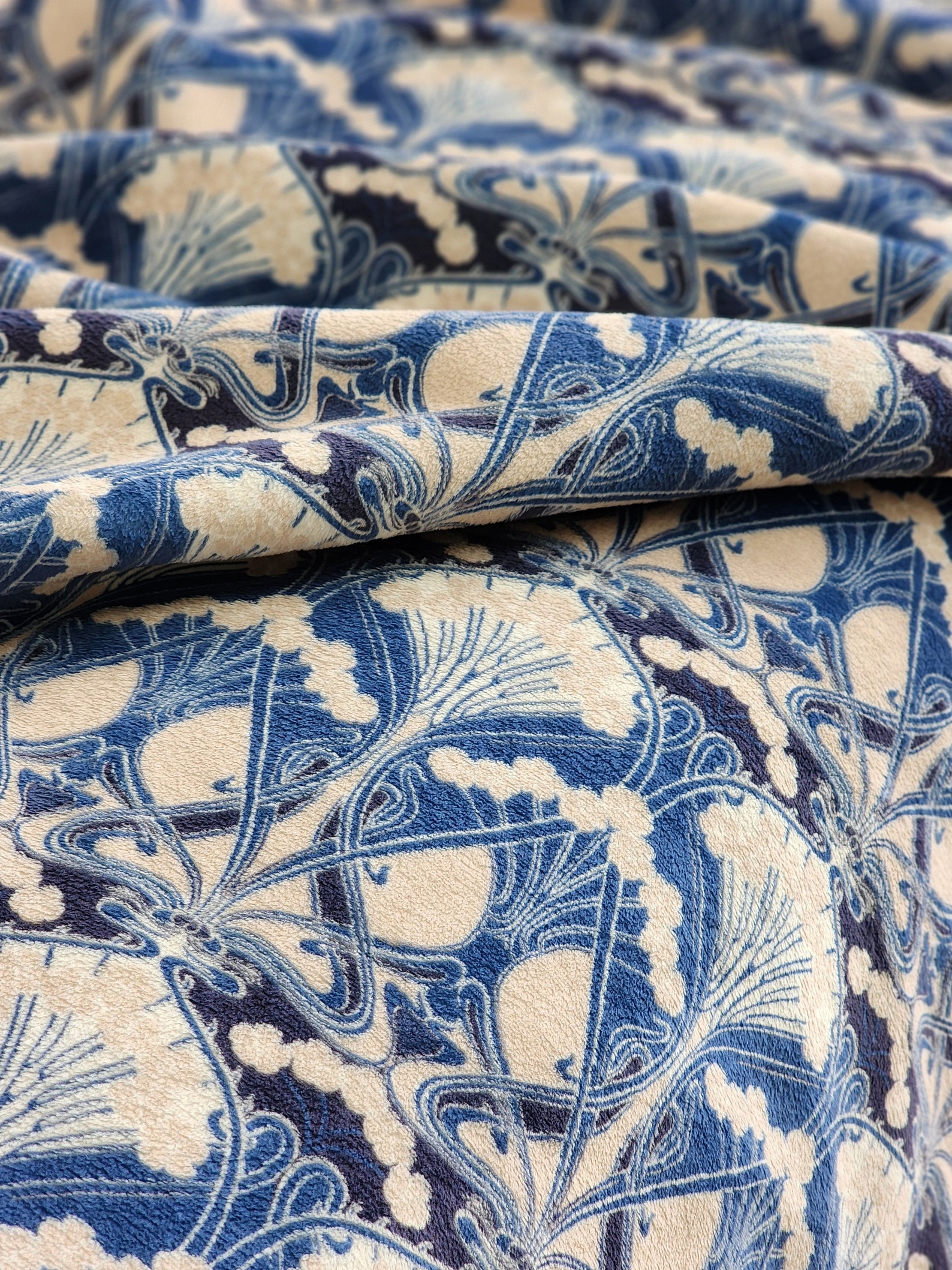 Blue Floral Sherpa Fleece Blanket: Art Nouveau Throw, René Beauclair ...