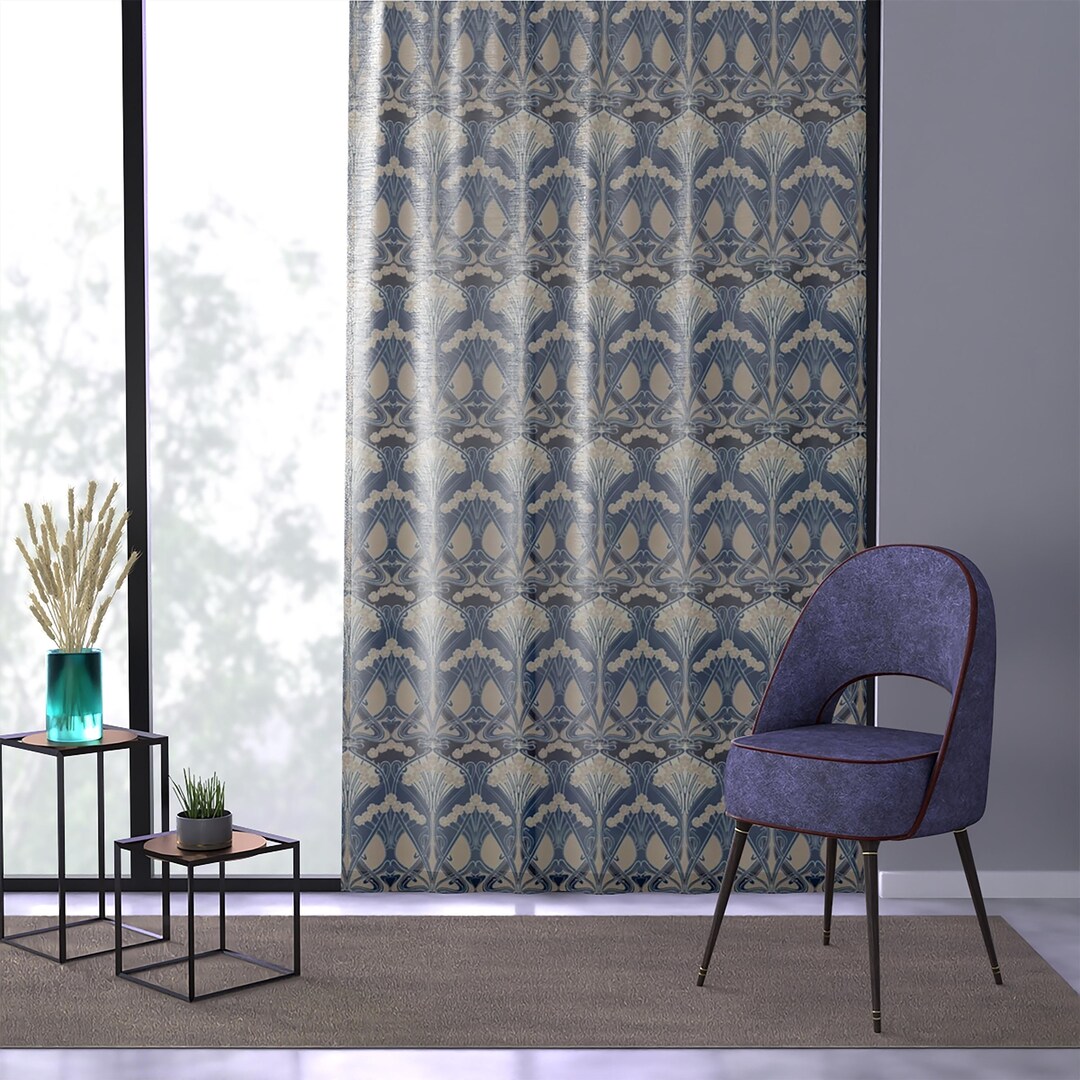 Rene Beauclair Art Nouveau Curtain: Blue Floral Bouquet, Custom Size - Etsy
