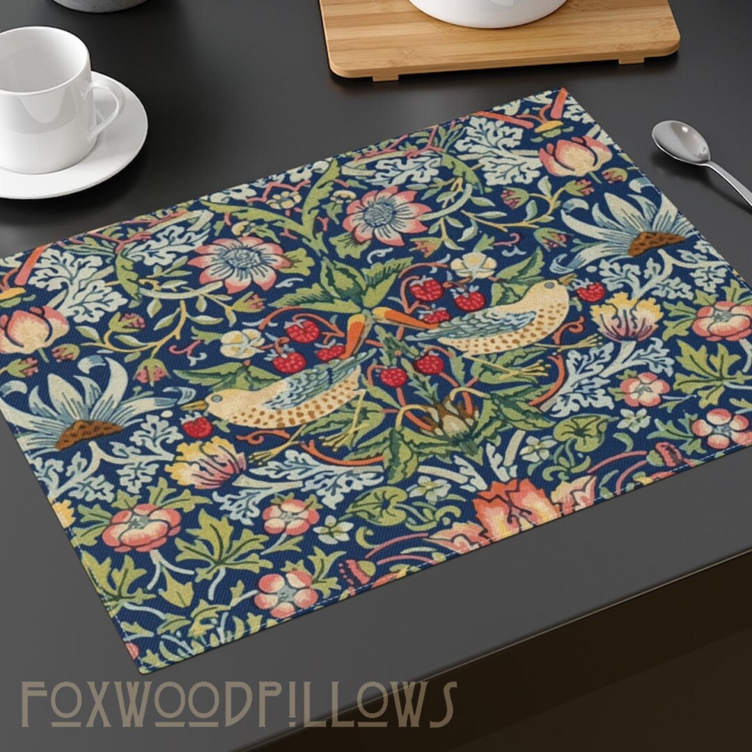 William Morris Strawberry Thief Placemat: Teal Blue Cotton Twill - Etsy