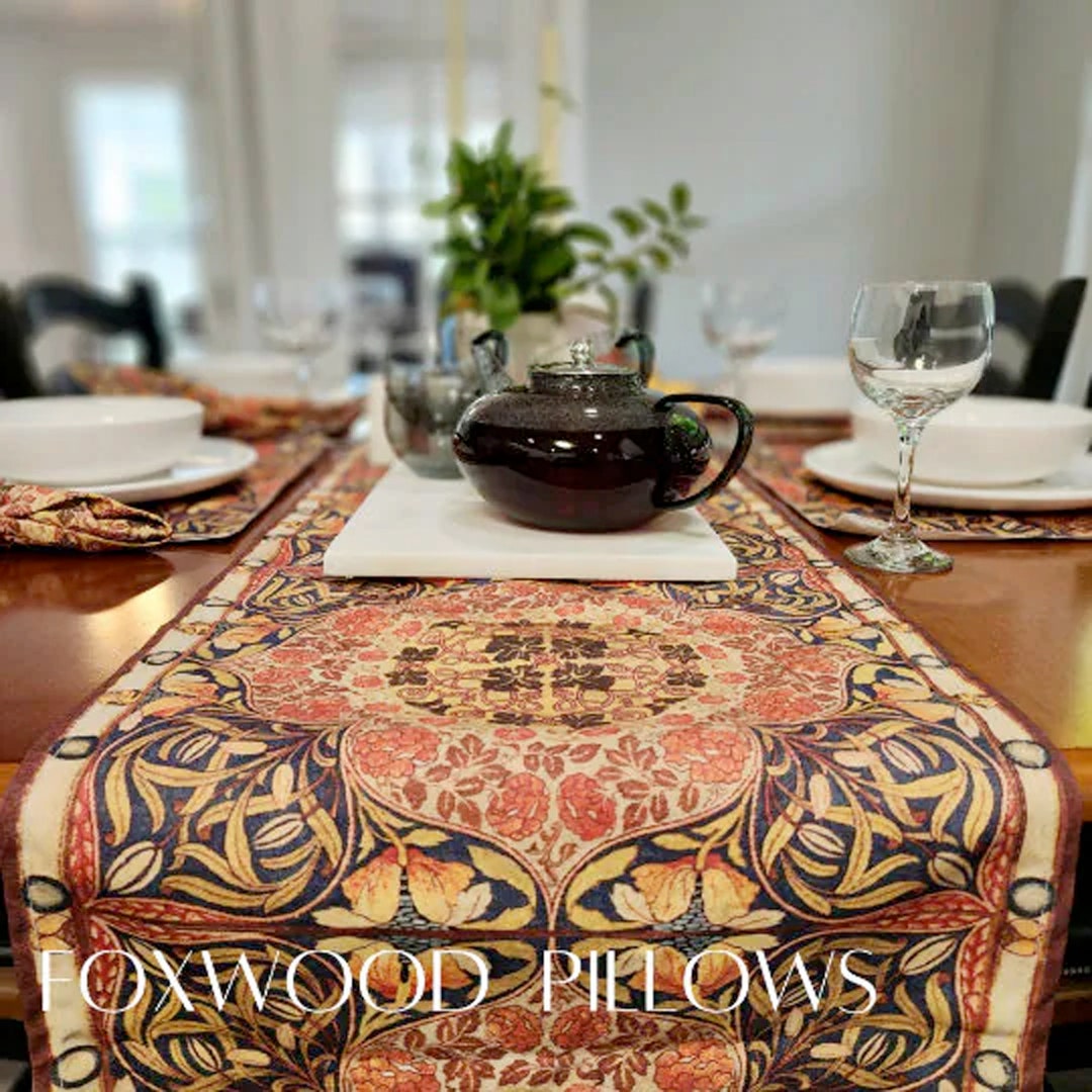 Spring Table Setting, Summer Table Linens, Floral Table Runner, Art and ...