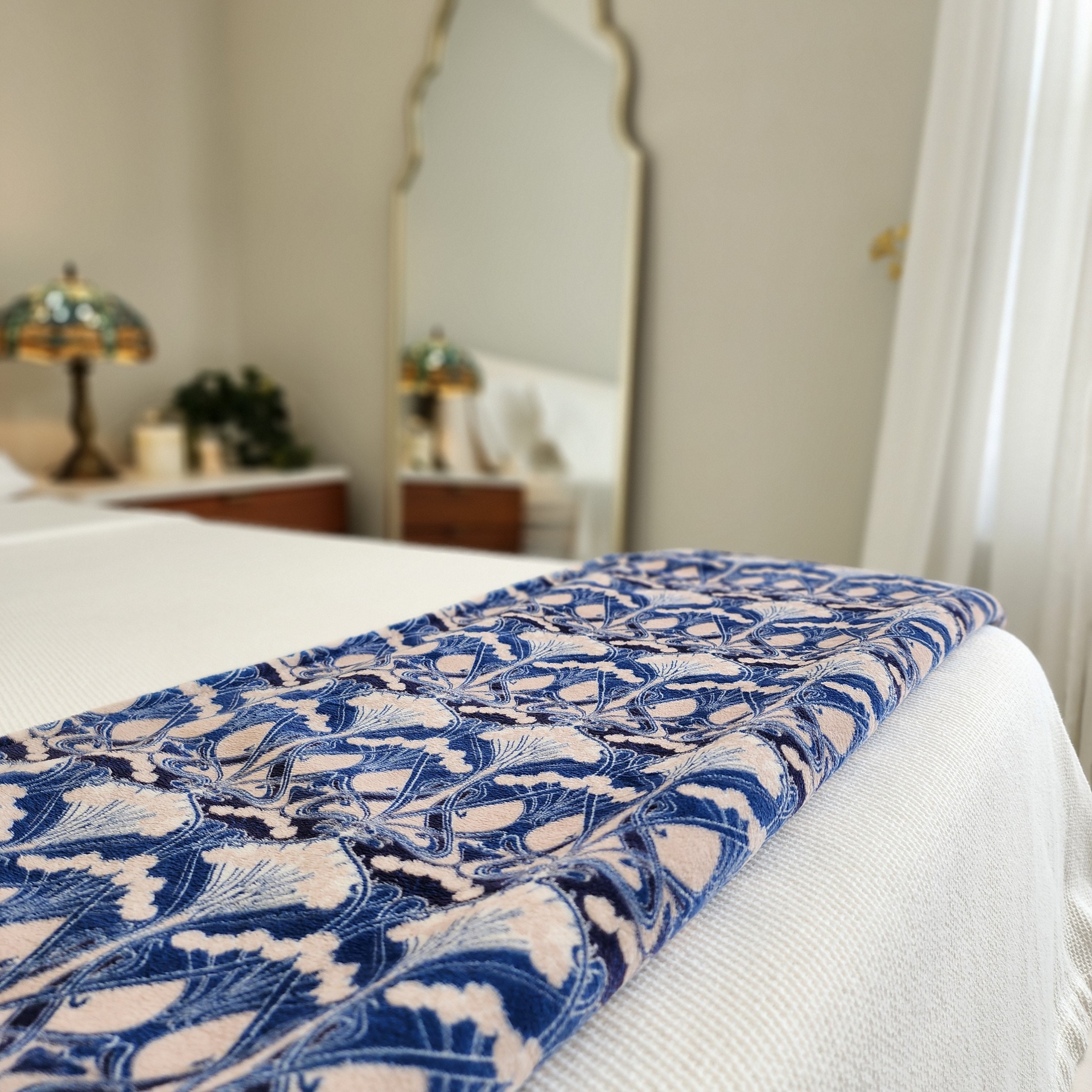Blue Floral Sherpa Fleece Blanket: Art Nouveau Throw, René Beauclair ...