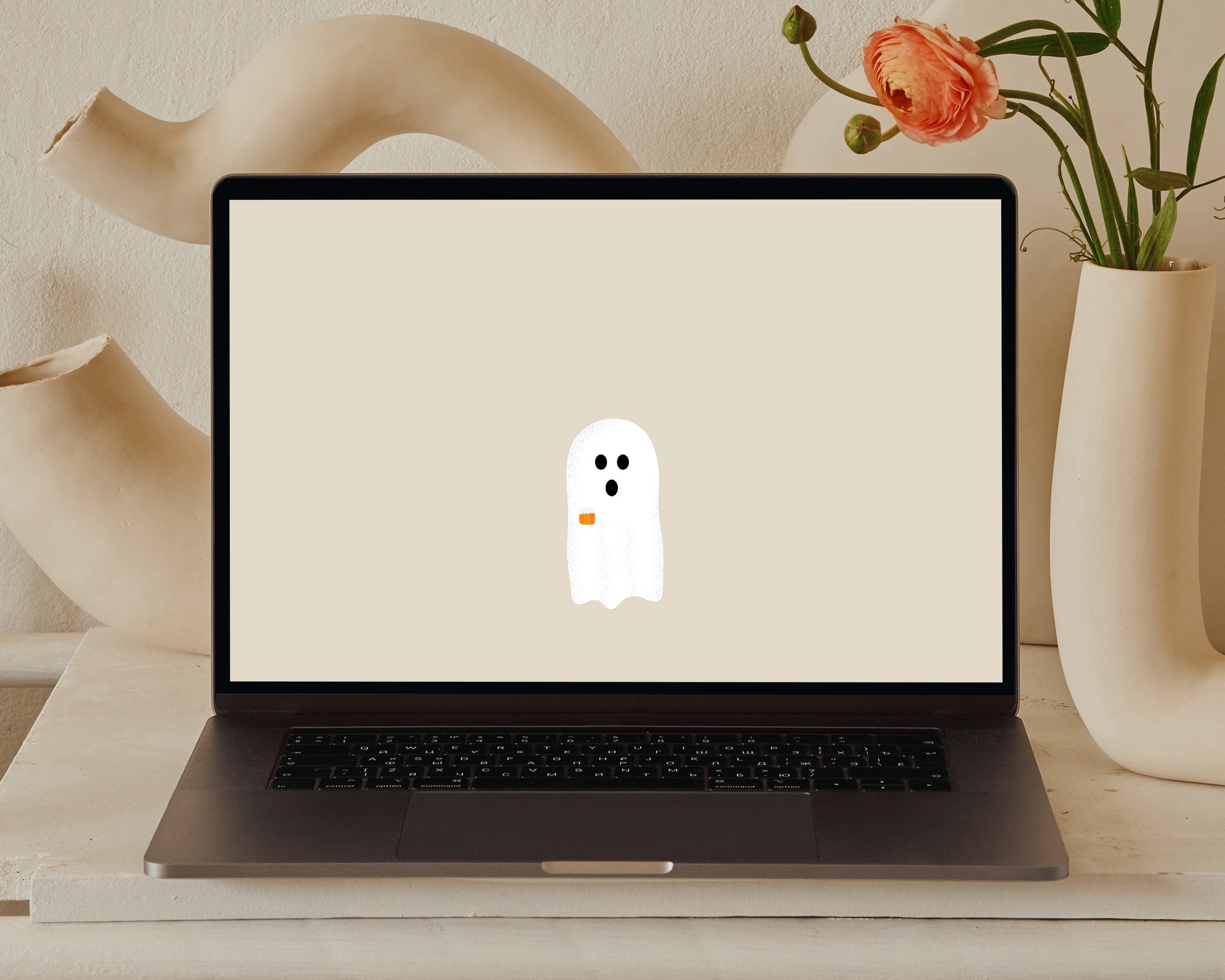 Neutral Spooky Ghost Desktop and Laptop Wallpaper | Halloween Screen ...