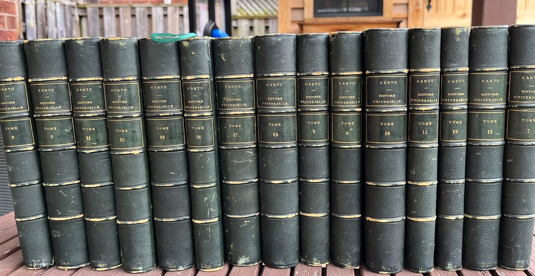 Antique 1858 Universal History Book Set: Leather Spine, Marbled Paper ...