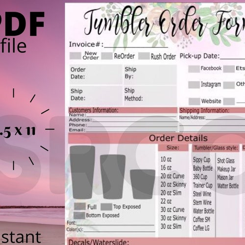 DIY Editable Custom Tumbler Order Form With Invoicing Sections | Etsy