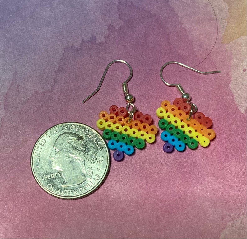 Perler Bead Earrings Rainbow Heart Earrings Perler Bead | Etsy