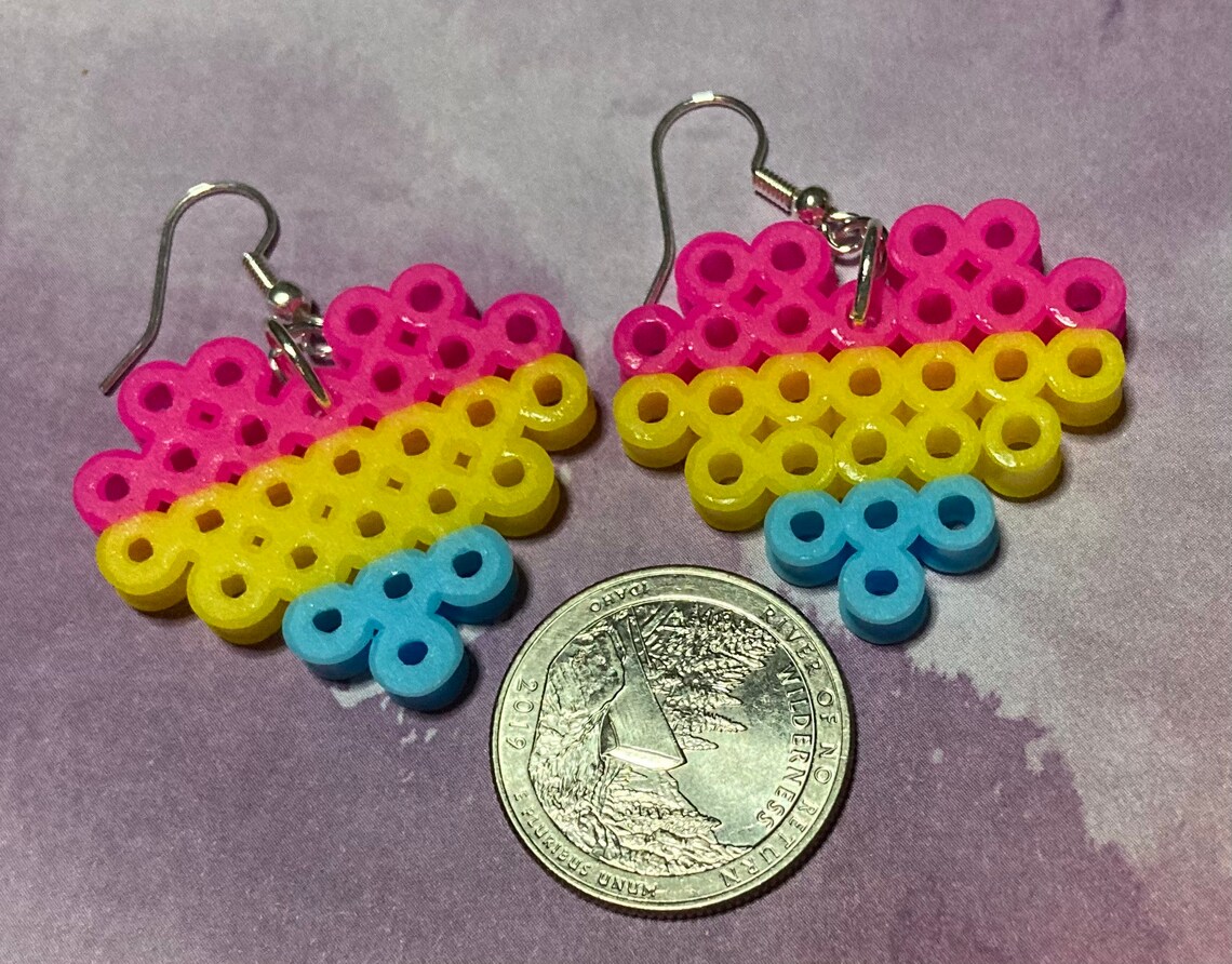 Perler Bead Pride Heart Earrings Pansexual Pride Design | Etsy