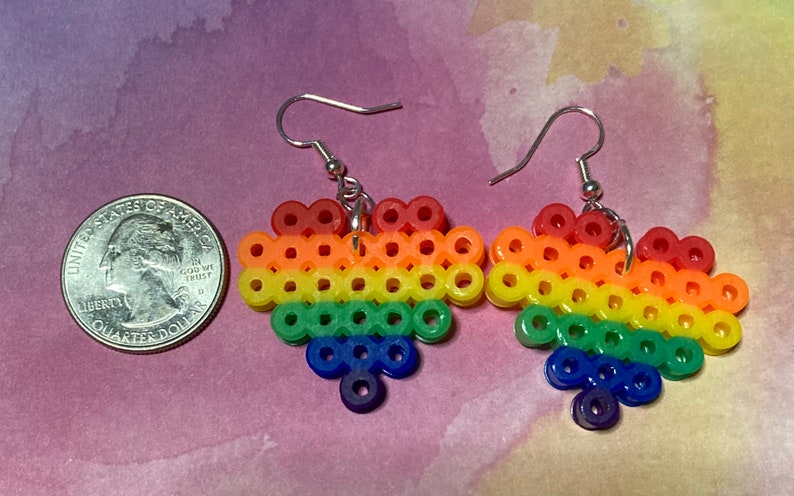 Perler Bead Earrings Rainbow Heart Earrings Perler Bead | Etsy