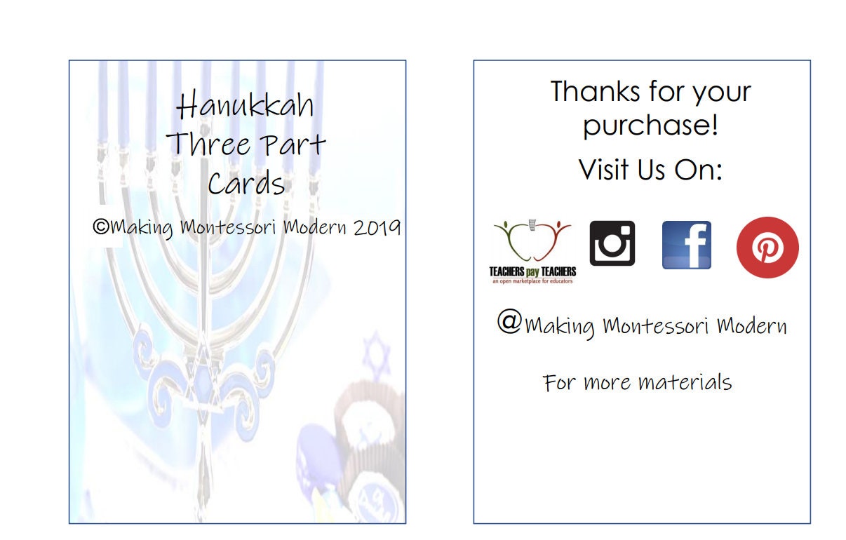 Hanukkah Montessori Three Part Cards - Etsy Australia