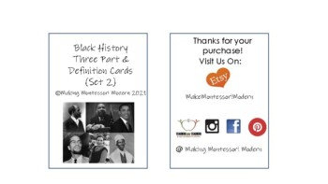 Black History Set 2 Montessori 3 Part & Definition Cards - Etsy