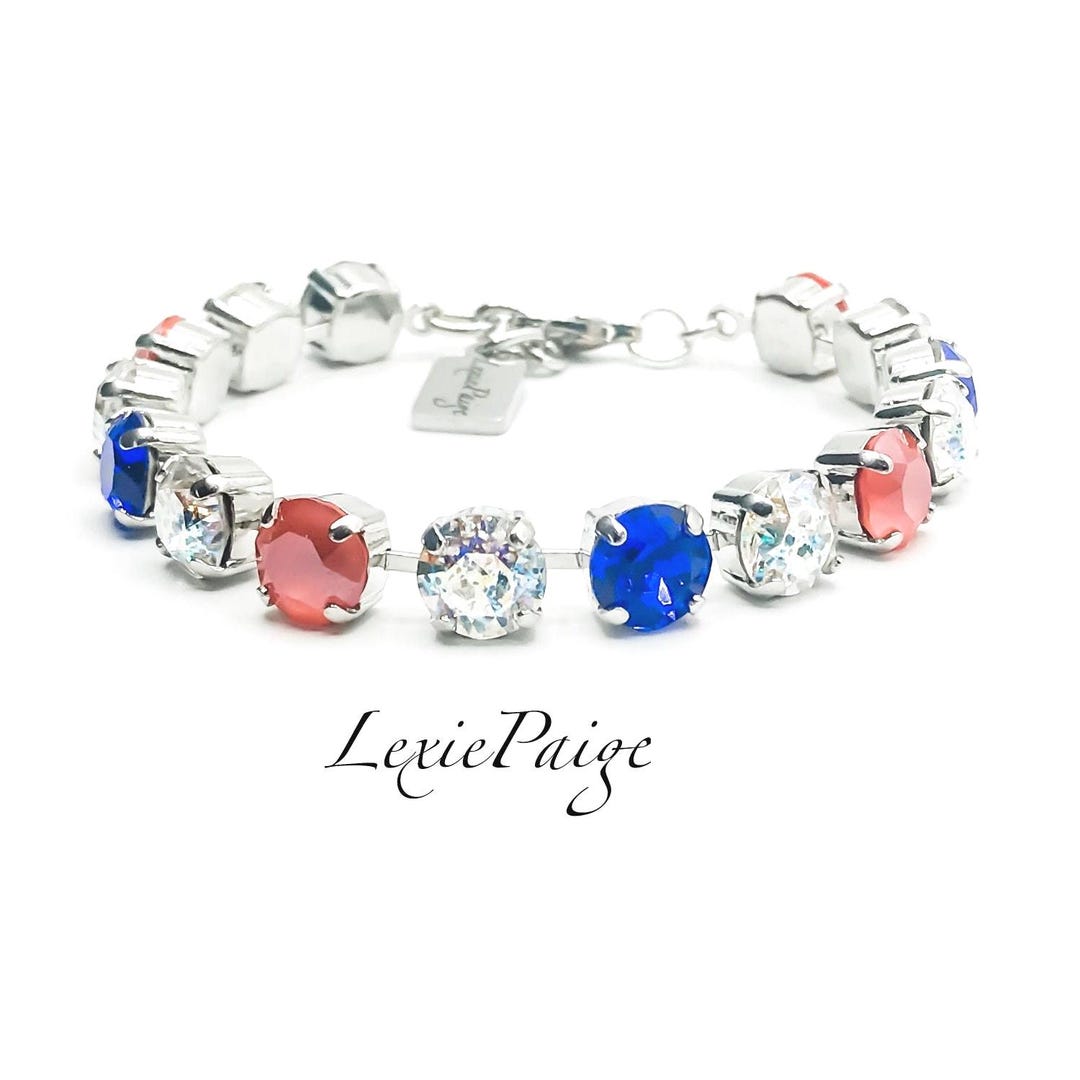 Blue & Coral Crystal Bracelet: Rhodium Plated Jewelry - Etsy